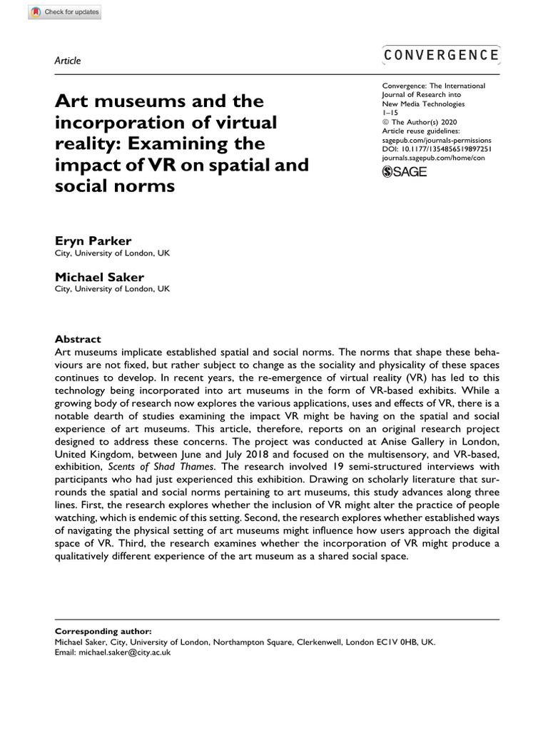 Art Museums and The Incorporation of Virtual Reality: Examining The Impact of VR On Spatial and ...