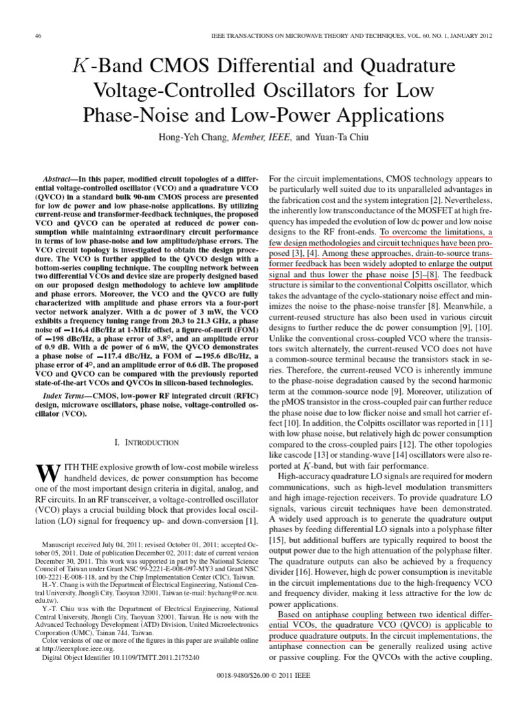 K - Band CMOS Differential and Quadrature Voltage-Controlled Oscillators For Low Phase-Noise and ...