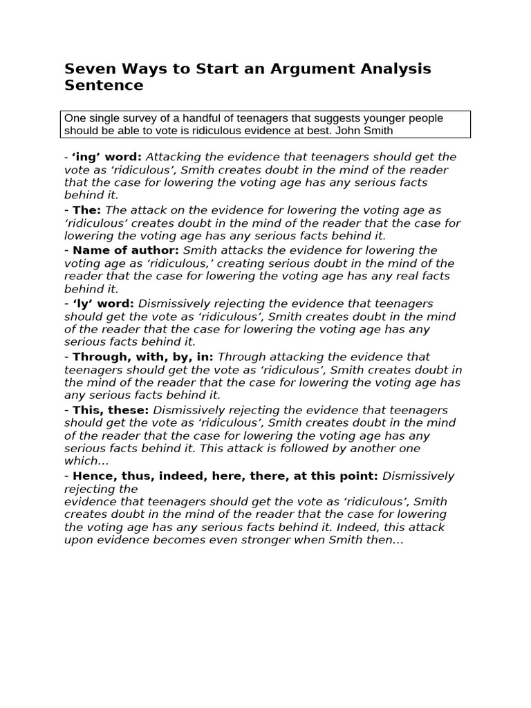 Seven Ways To Start An Argument Analysis Sentence | PDF