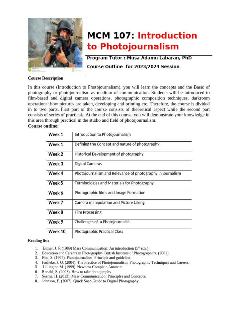 Introduction to Photojournalism Course | PDF