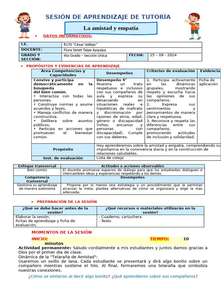 Amistad y Empatía en Tutoría Escolar | PDF | Amistad | Empatía