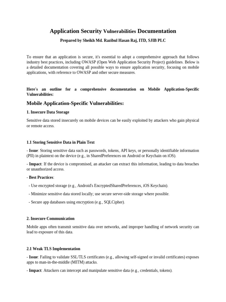 Application Security Vulnerabilities Documentation Pdf Transport Layer Security Security