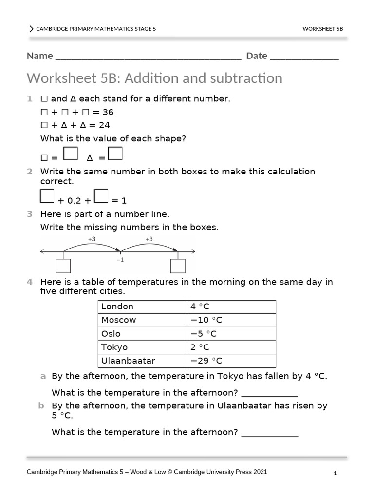Cambridge Primary Maths Stage 5 Worksheet | PDF