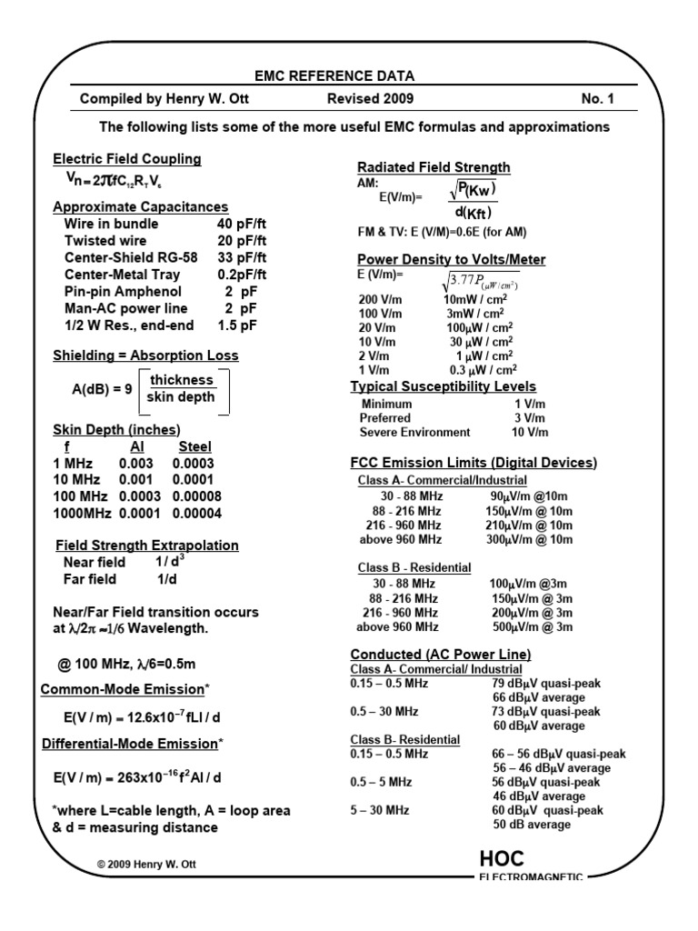 EMC Reference Data and Formulas | PDF | Decibel | Electromagnetic ...