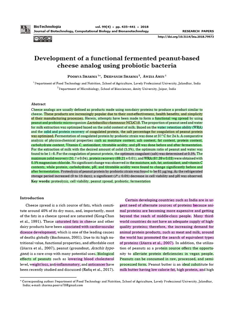 Development of A Functional Fermented Peanut-Based Cheese Analog Using ...