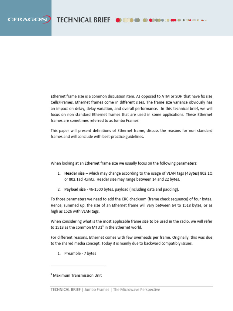 Jumbo Frames - Technical Brief | PDF | Computer Network | Ethernet