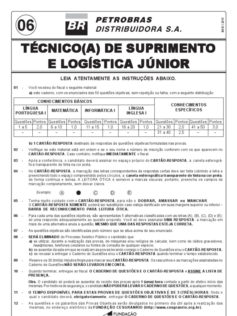 PSP 2010 Prova Tec Sup Logistica JR | PDF | Qualidade (negócios ...