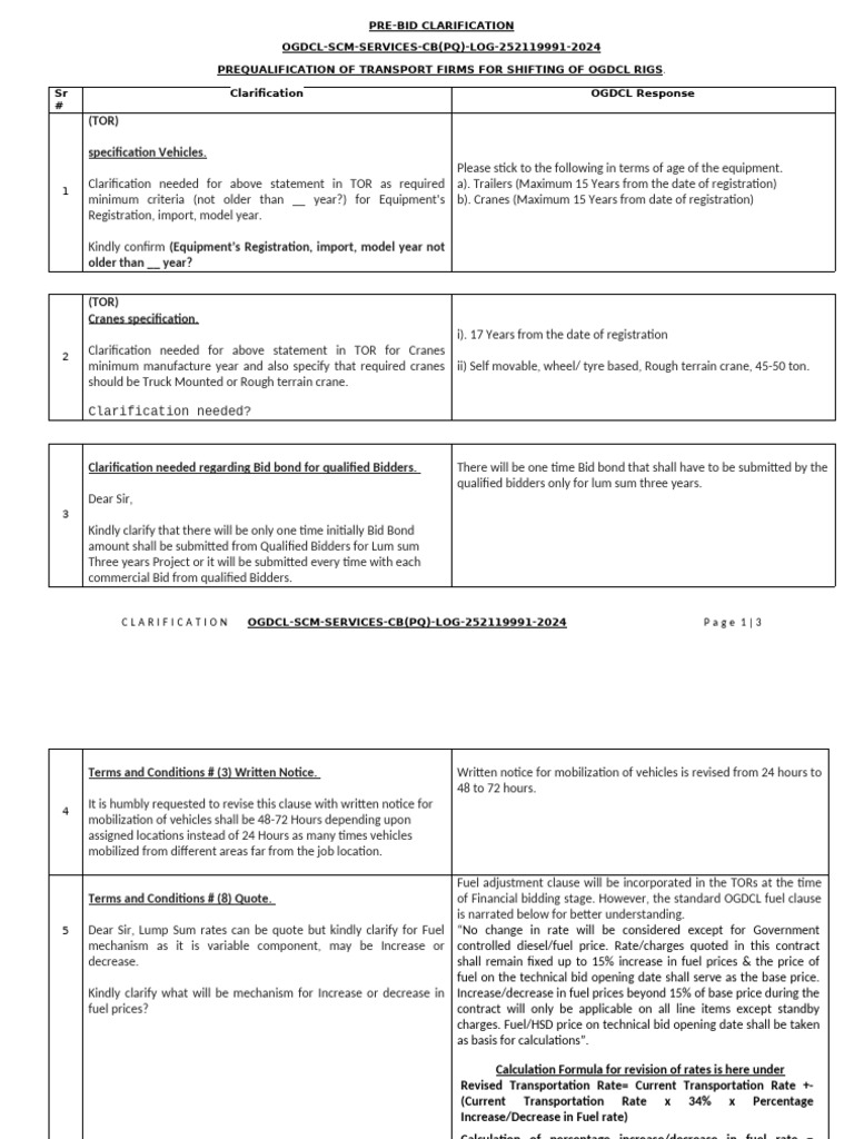 CB (PQ) LOG 252119991 2024 Pre Bid Clarification | PDF | Crane (Machine)