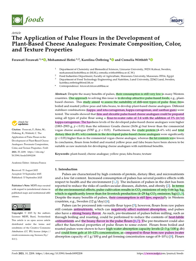 Application of Pulse Flour in The Development of Plant Based Cheese ...