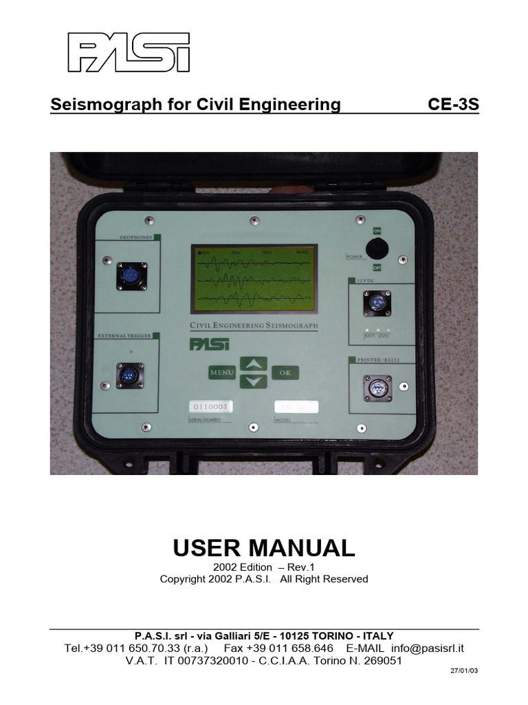 User Manual: Seismograph For Civil Engineering CE-3S | PDF | Analog To Digital Converter | Menu ...