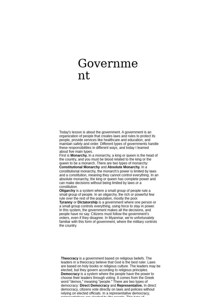 Types of Government Explained | PDF | Democracy | Political Ideologies