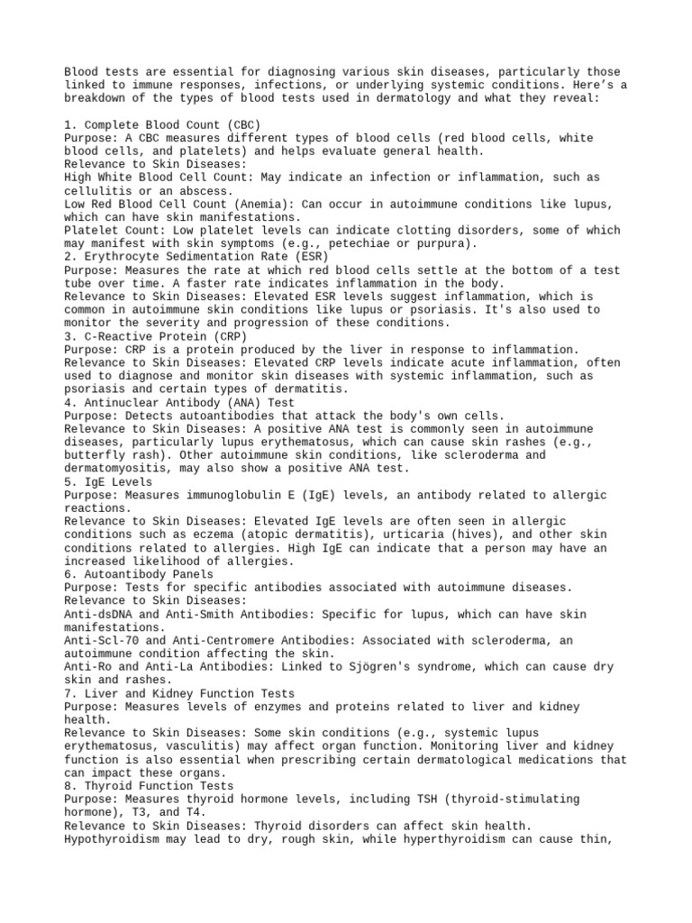 Blood Tests for Diagnosing Skin Diseases | PDF | Autoimmune Disease ...
