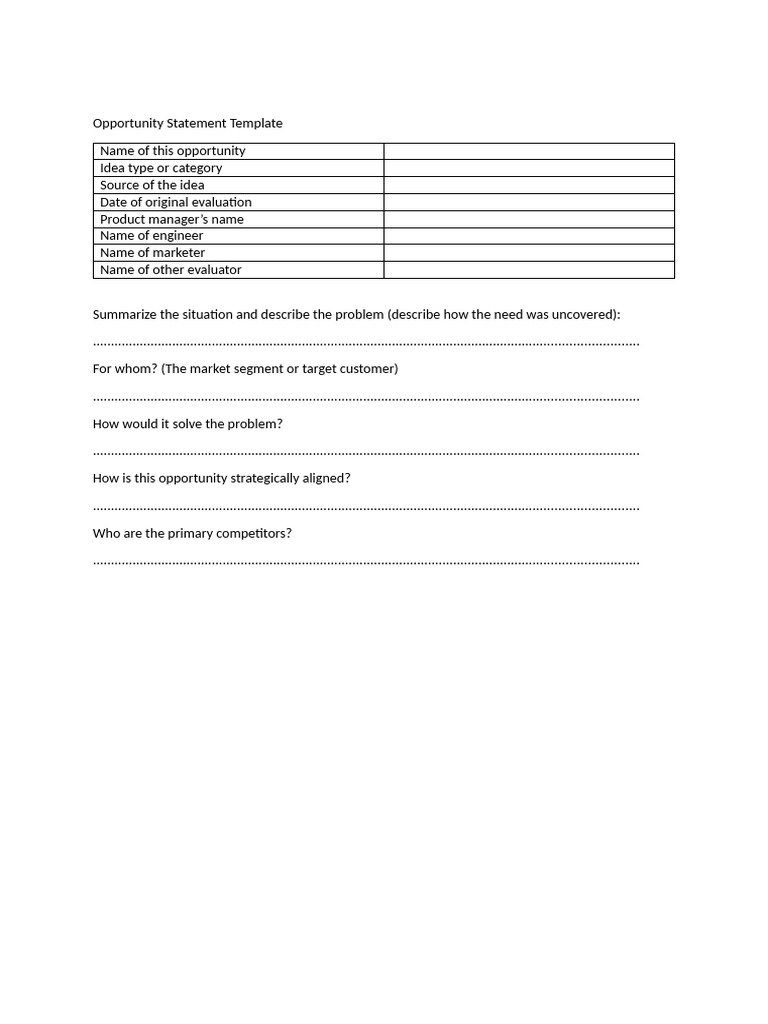 Opportunity Statement Template | PDF