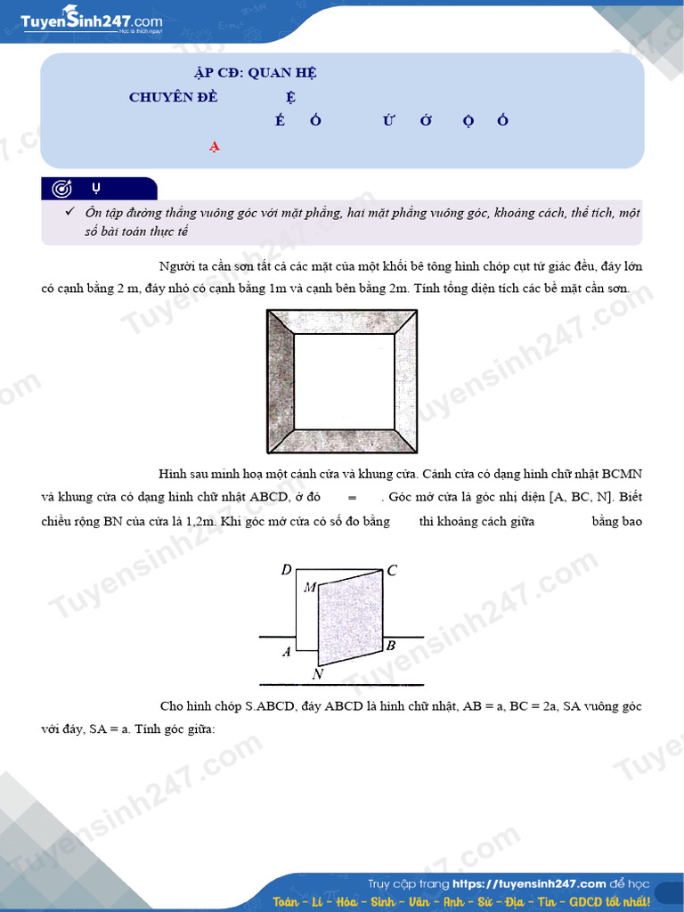 De-Thi-Btvn-On-Tap-Cd-Quan-He-Vuong-Goc-Trong-Khong-Gian-1706953387 | PDF