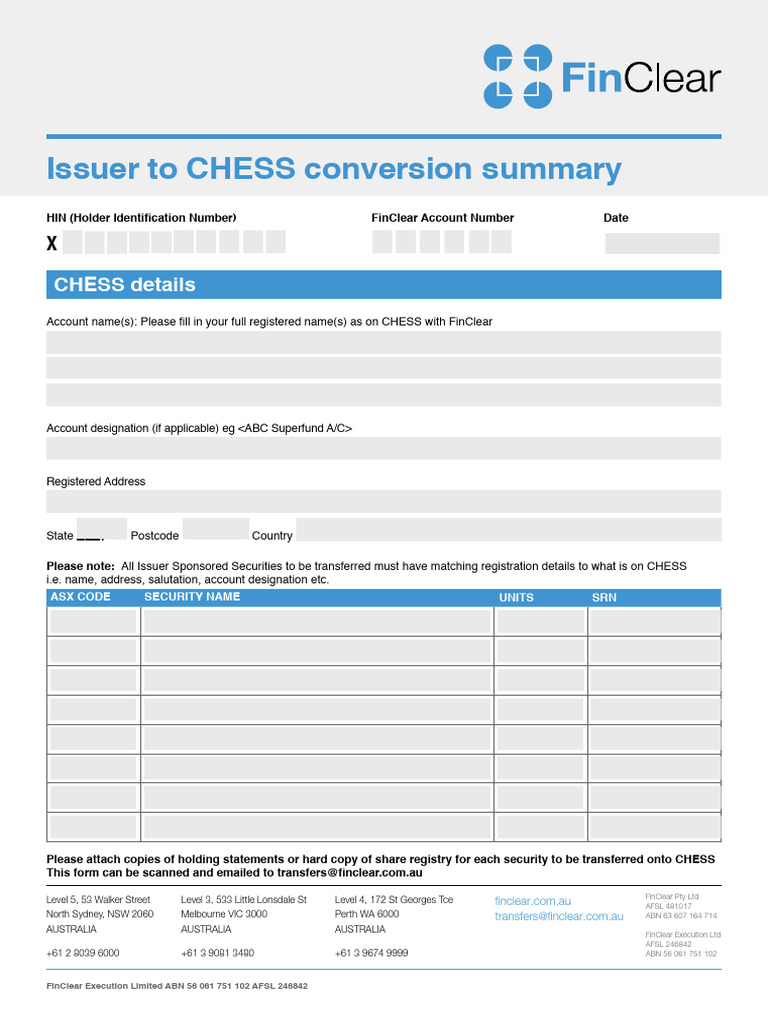 FC Issuer To CHESS | PDF