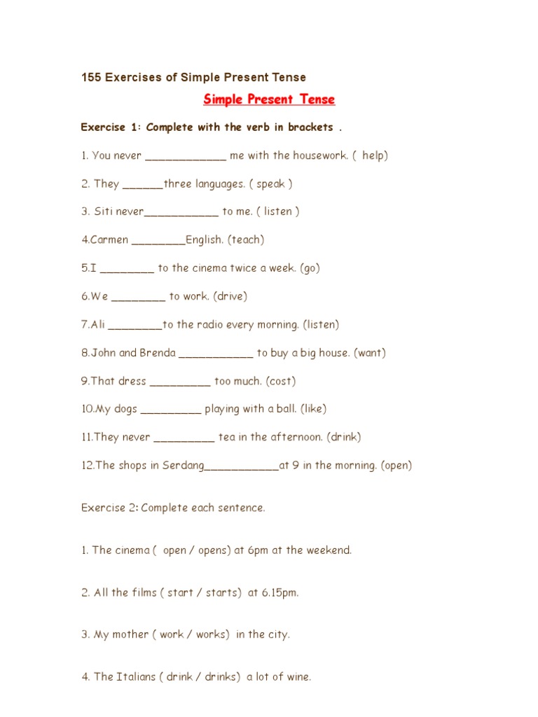 155 Exercises of Simple Present Tense | PDF | Beverages