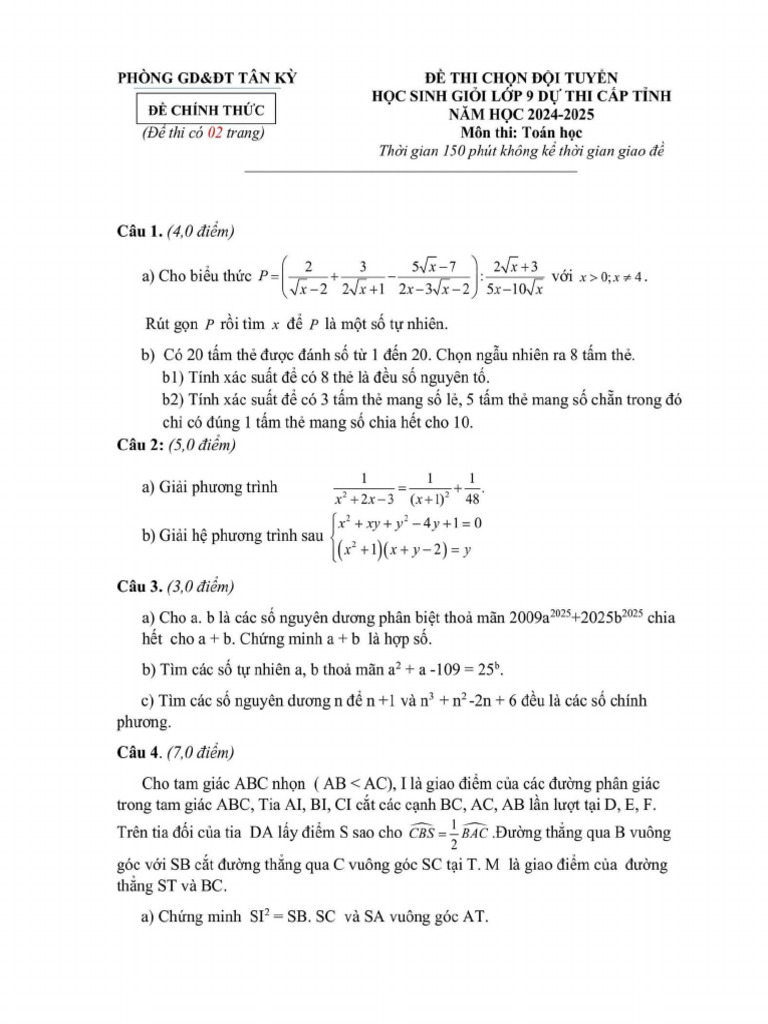 De Chon Doi Tuyen Thi HSG Tinh Toan 9 Nam 2024 2025 Phong GDDT Tan Ky Nghe An | PDF