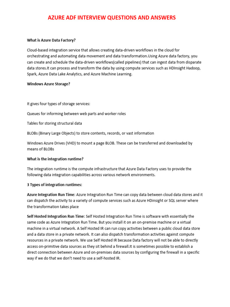 Azure Data Factory Interview Questions and Aswers | PDF | Cloud ...