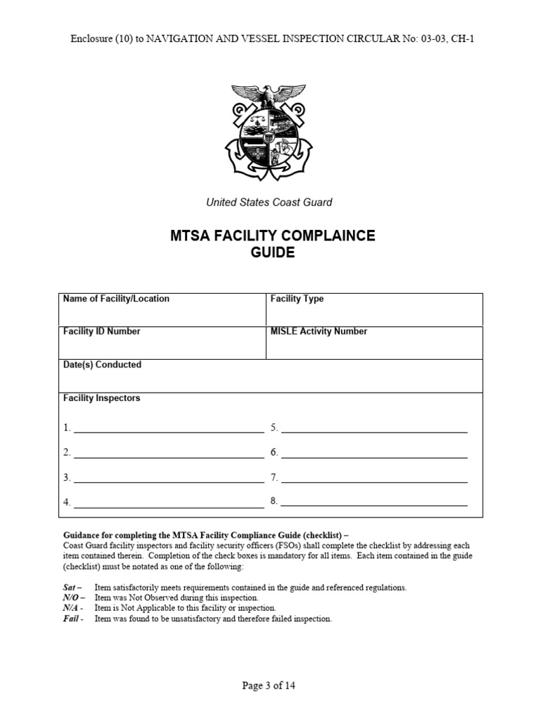MTSA Facility Compliance Checklist Guide | PDF | Cargo