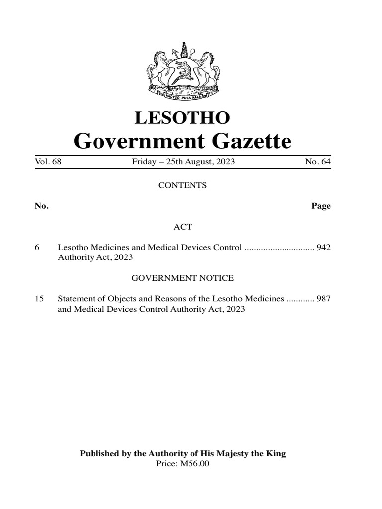 Lesotho Medicines Control Authority Act | PDF | Medical Prescription ...
