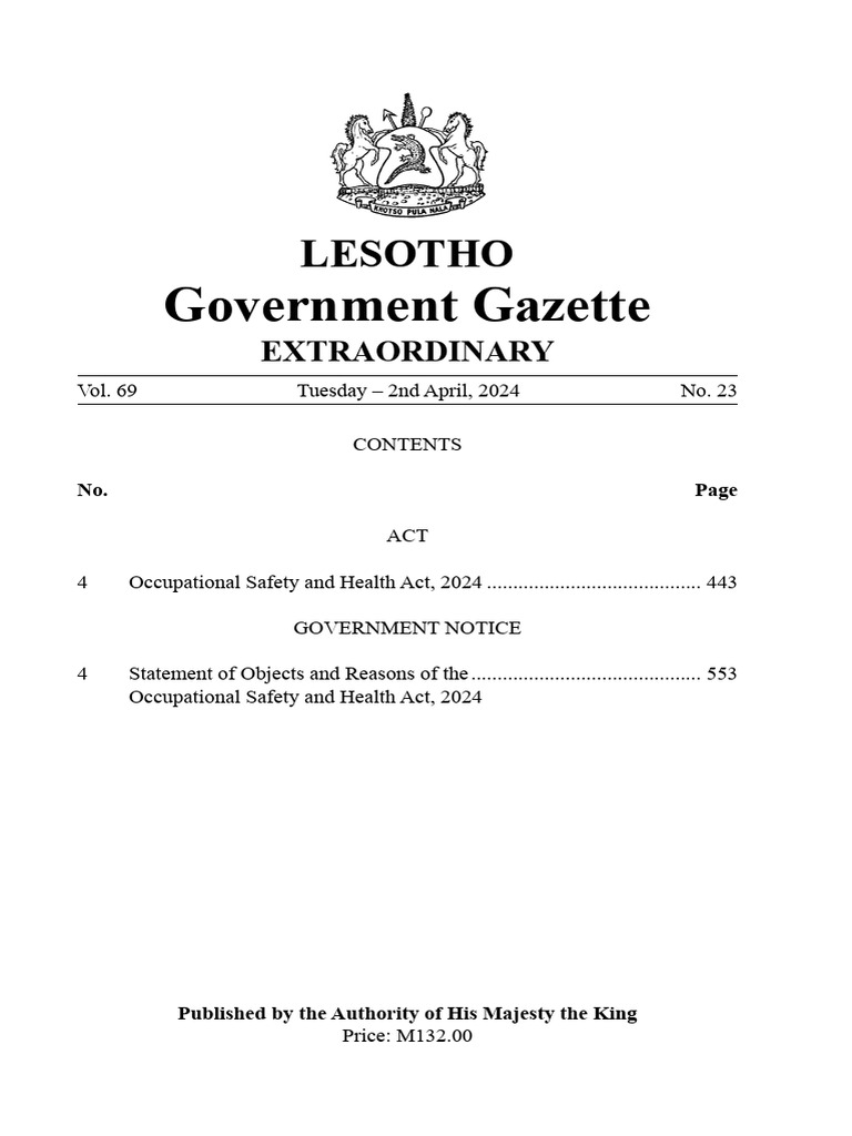 OHS Act No. 4 of 2024 | PDF | Occupational Safety And Health | Personal ...