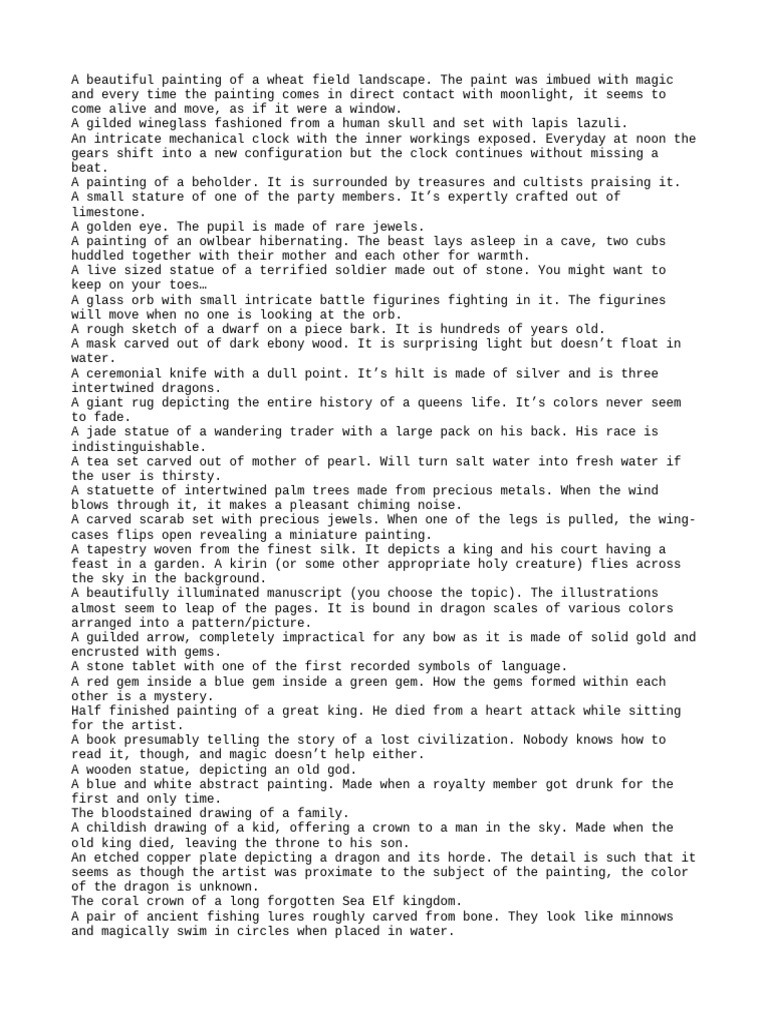 100 Art Objects | PDF | Dwarf (Dungeons & Dragons) | Sculpture