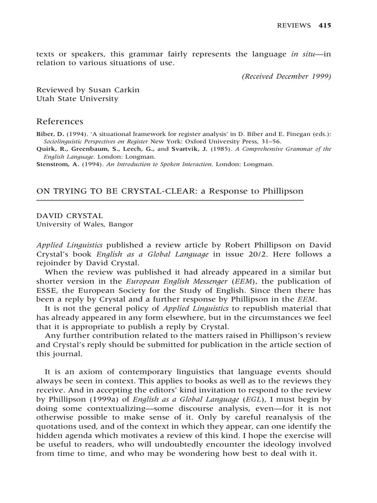 David Crystals Response To Phillipsons Book Review | PDF | Linguistics ...