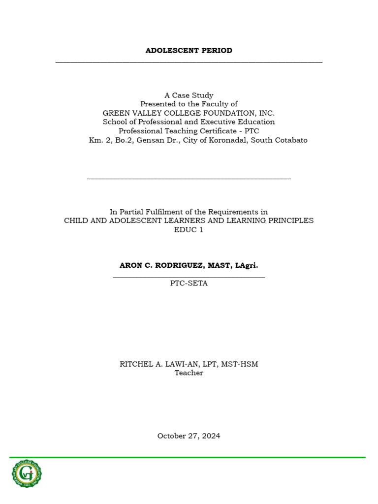 RODRIGUEZ, ARON C. PTC-SetA (Adolescent Period) | PDF | Adolescence ...