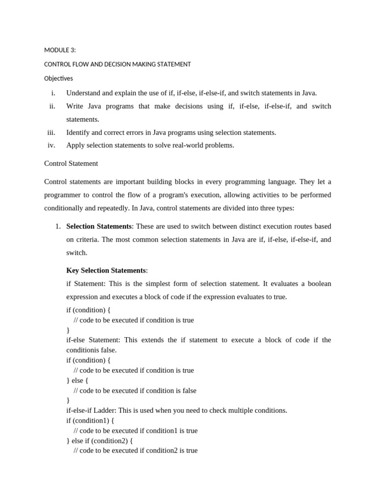 Control Flow and Decision Making Statement (Module 3) - 110945 | PDF | Control Flow | Computer ...