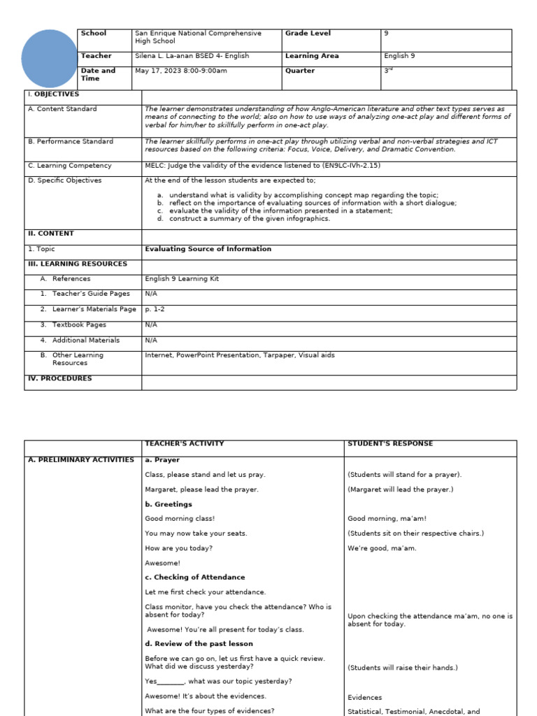 Lesson Exemplar English Sample 2 | PDF | Validity (Statistics) | Learning