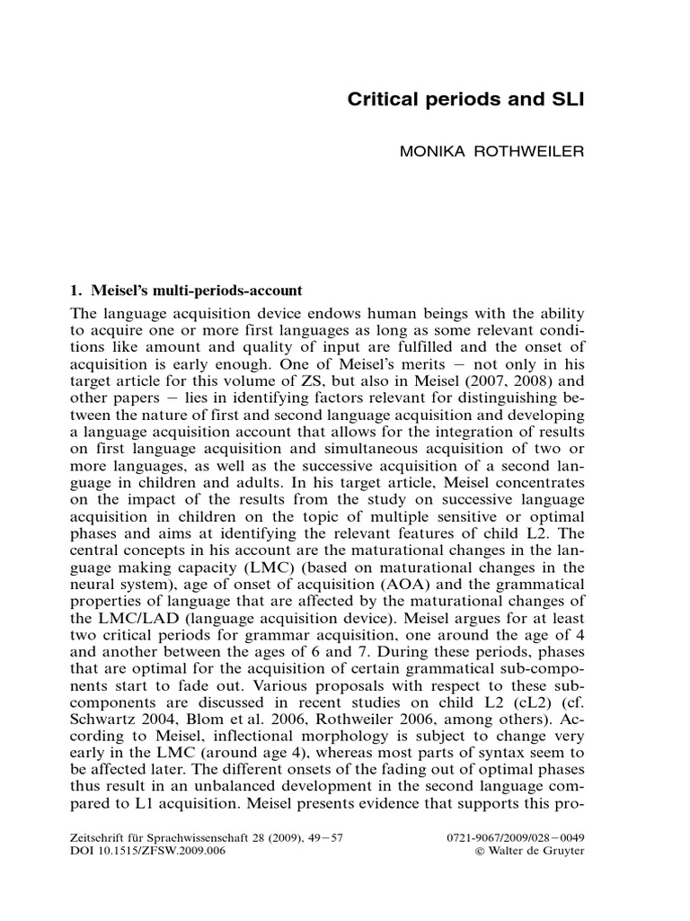 Critical Periods and SLI | PDF | Language Acquisition | Second Language