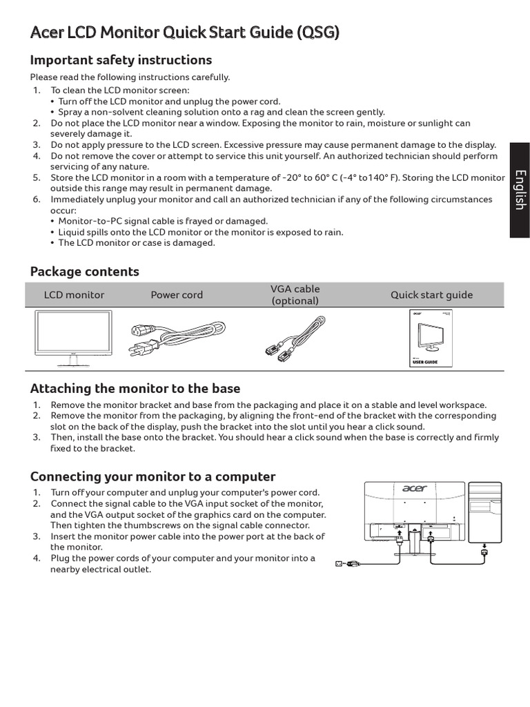 QuickStartGuide Acer 1.0 A A | PDF | Computer Monitor | Electrical Connector