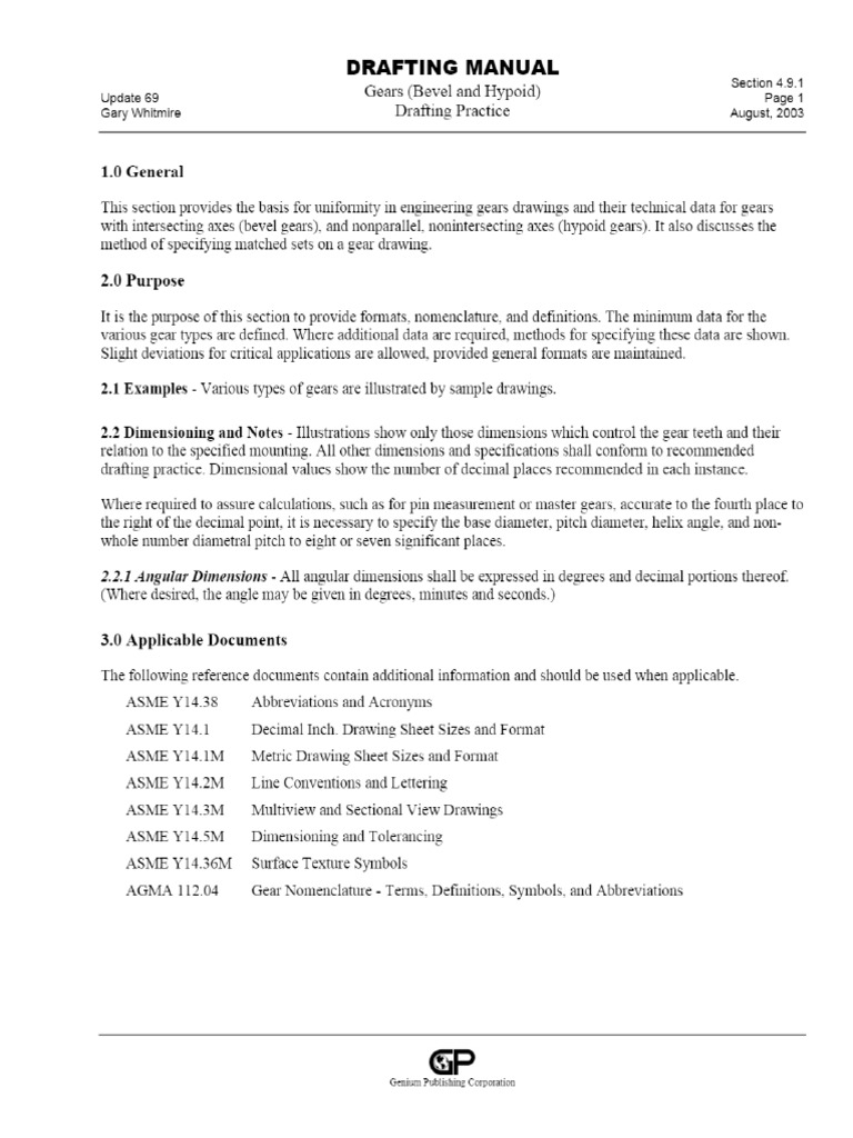 DRAFTING MANUAL. Gears (Bevel and Hypoid) Drafting Practice | PDF