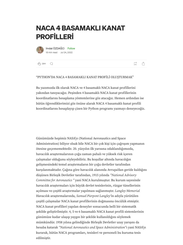NACA 4 BASAMAKLI KANAT PROFİLLERİ - by İmdat ÖZDAĞCI - Medium | PDF