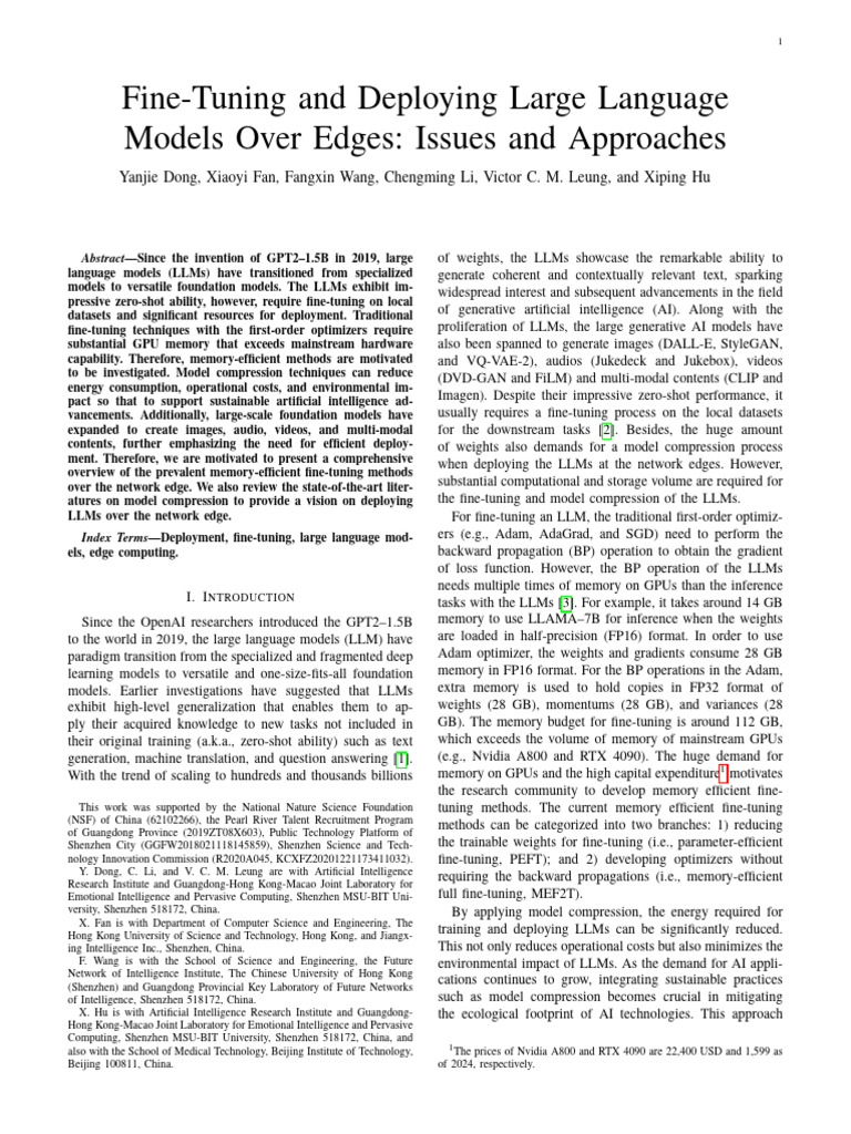 Fine-Tuning and Deploying Large Language Models Over Edges Issues and Approaches | PDF | Applied ...
