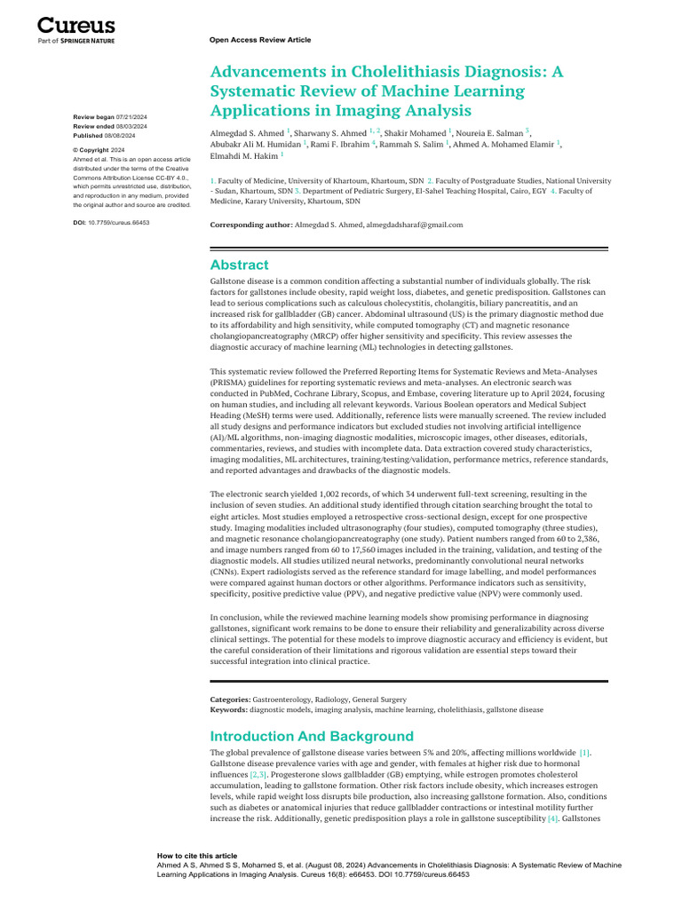 Advancements in Cholelithiasis Diagnosis A Systematic Review of | PDF