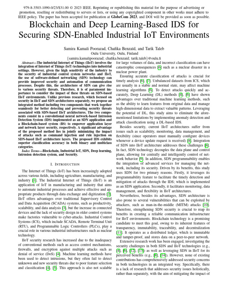 Blockchain and Deep Learning-Based IDS For Securing SDN-Enabled Industrial IoT Environments ...