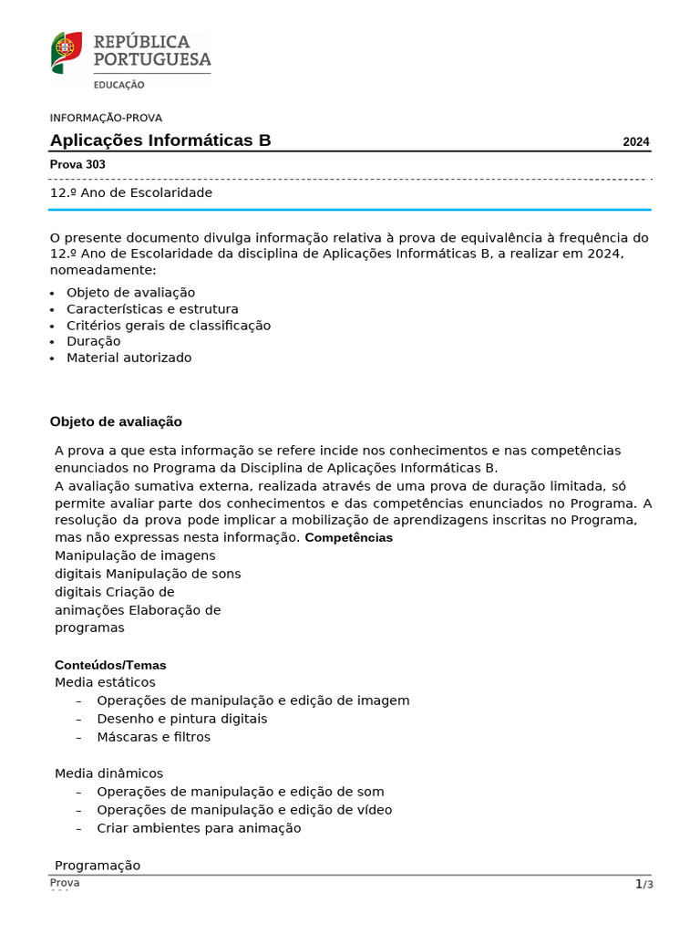 Informação-Prova - Aplicações Informáticas - 12º - 23 - 24 | PDF ...