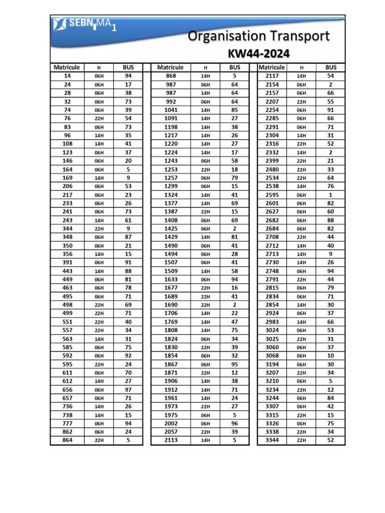 Organisation Transport Kw44-2024 SEBN-MA1 | PDF
