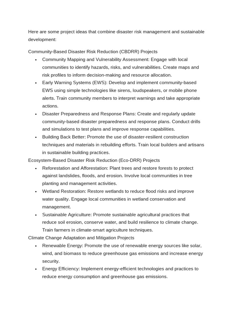 Project Ideas That Combine Disaster Risk Management and Sustainable ...