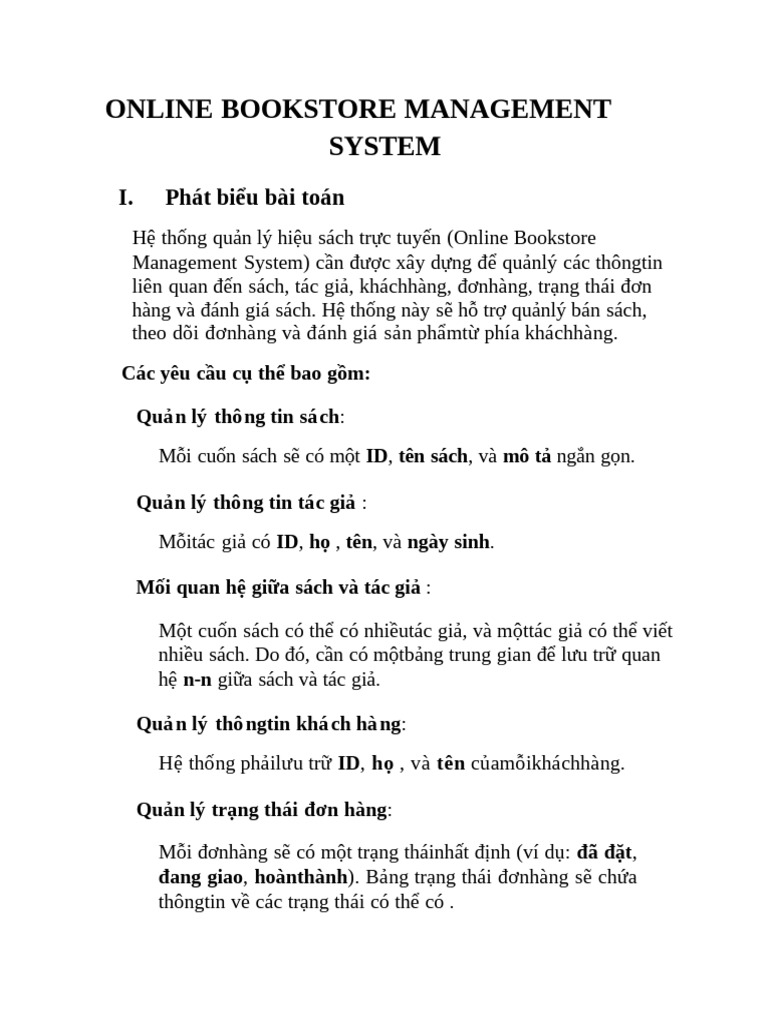 Online Bookstore Management System: I. Phát biểu bài toán | PDF
