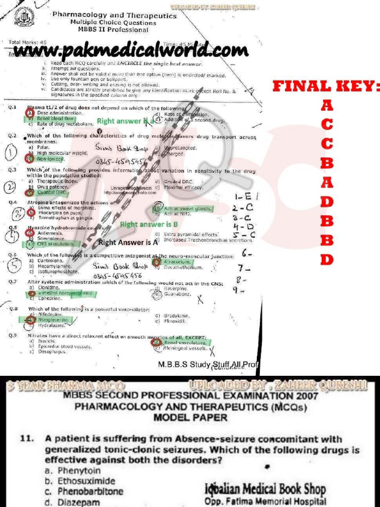 Pharma UHS MCQs Solved | PDF