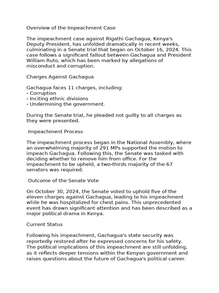 Overview of The Impeachment Case Rigathi | PDF