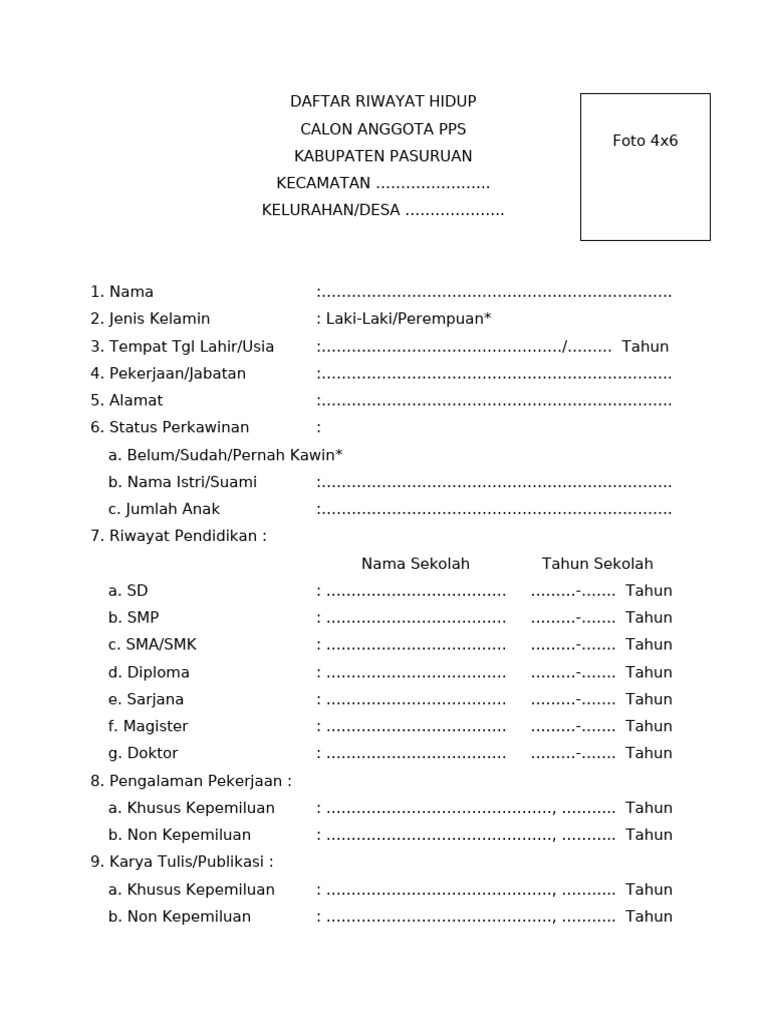 Daftar Riwayat Hidup PPS | PDF