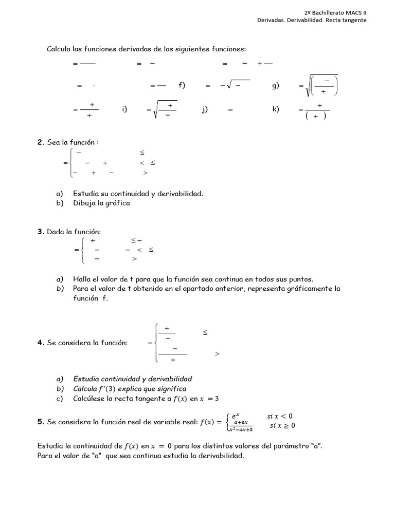 MACSII Hoja3 Derivabilidad Rectatangente | PDF | Línea (geometría) | Derivado
