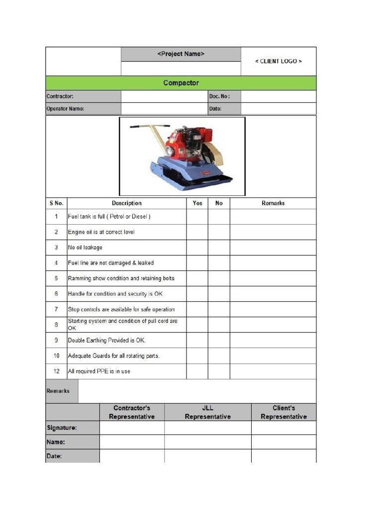 Plate Compactor Checklist | PDF