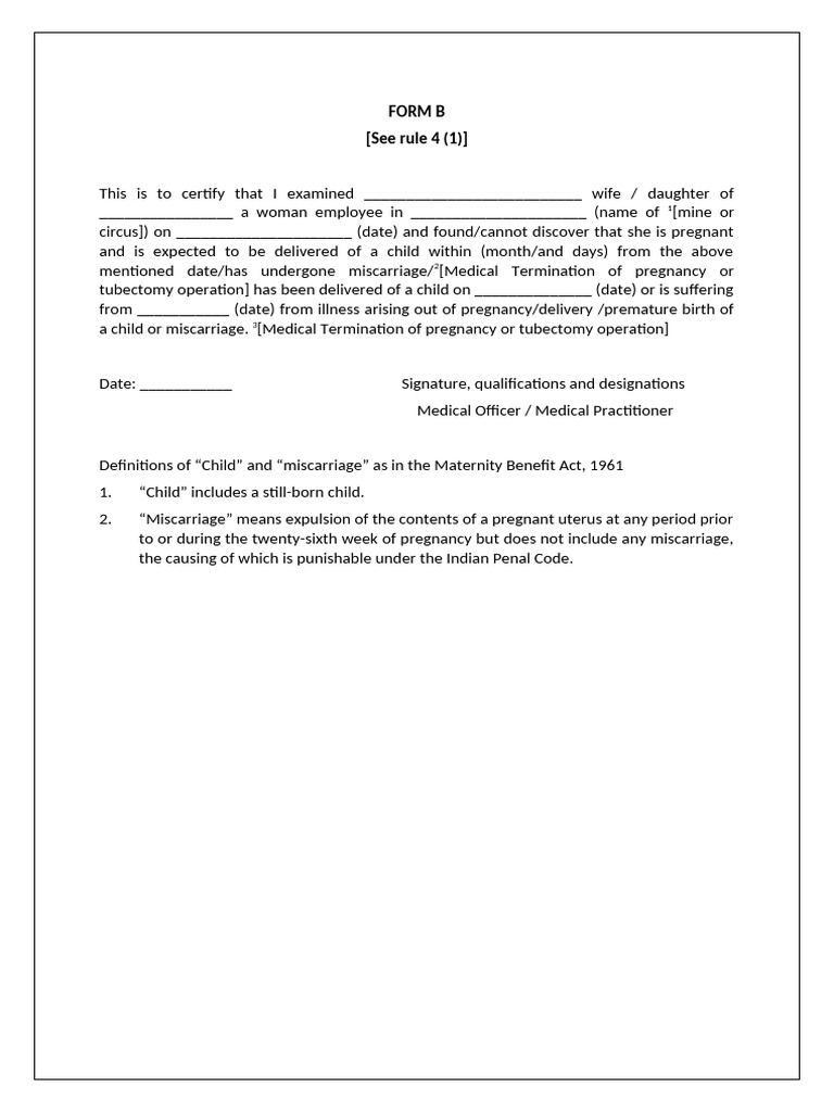 Form B (See Rule 4 (1) ) | PDF | Pregnancy | Miscarriage