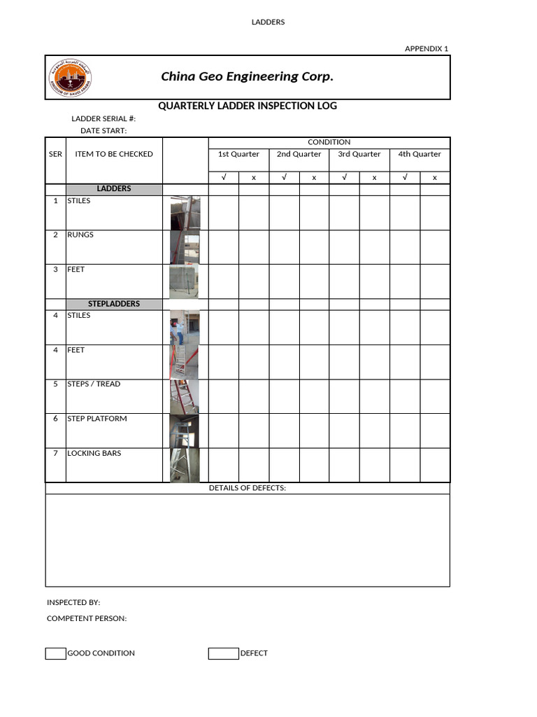Ladder Inspection Log | PDF