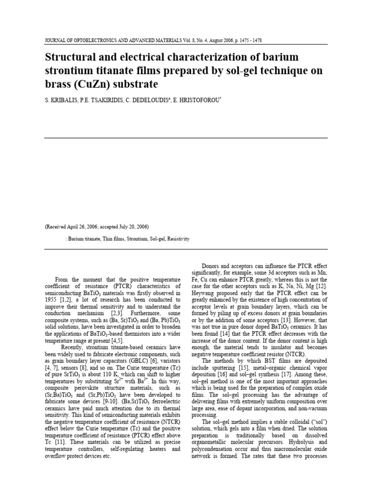 Structural and Electrical Characterization of Barium Strontium Titanate Films Prepared by Sol ...