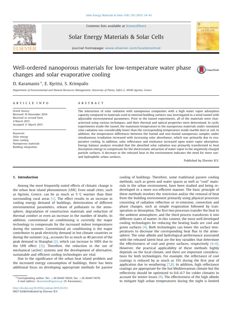 Nanoporous Materials for Solar Cooling | PDF | Adsorption | Humidity